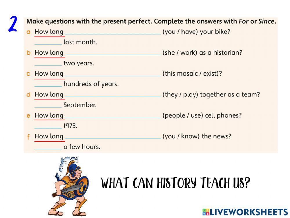 4 UOE Present Perfect How long for since AB P 94, 99 online exercise ...