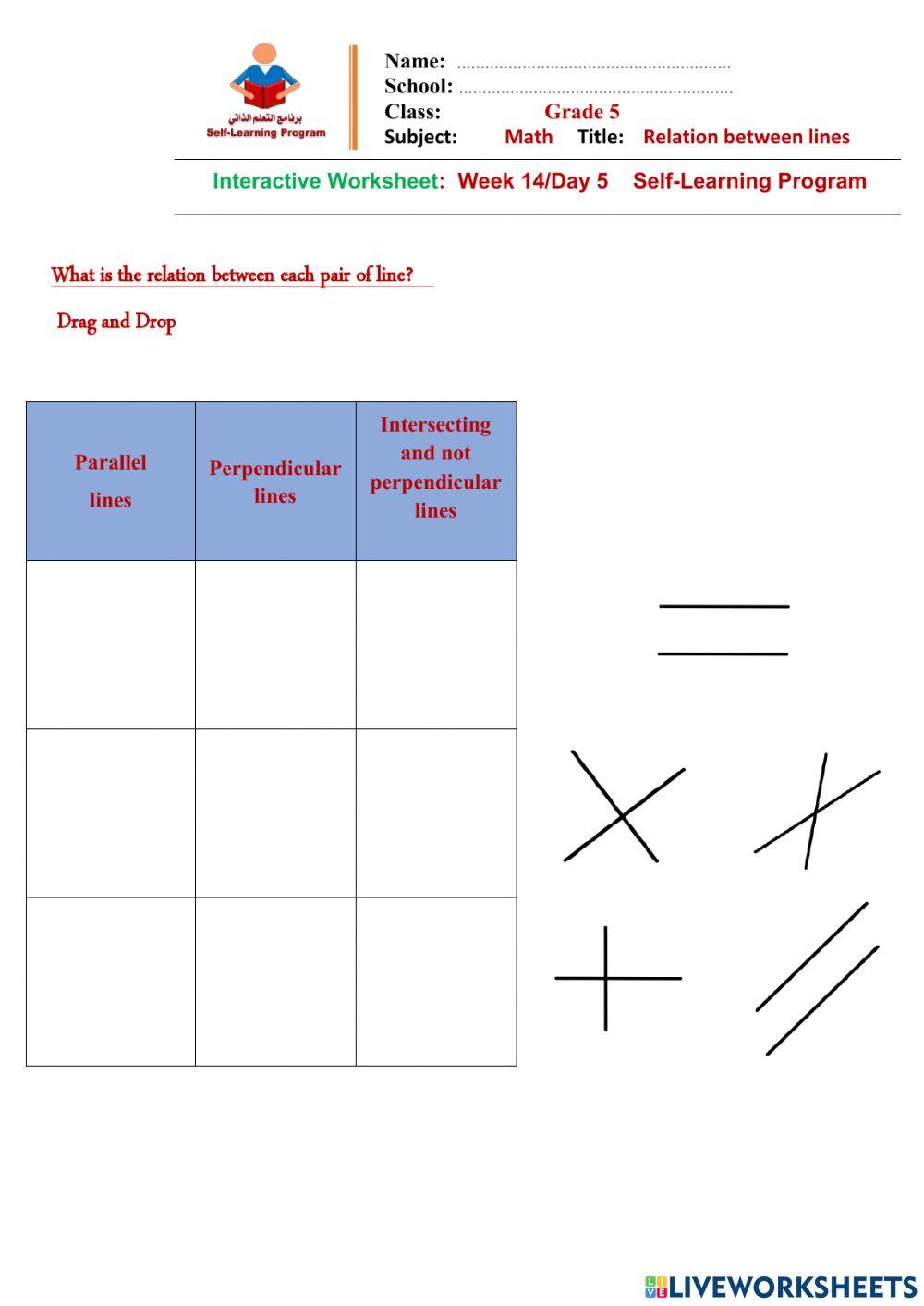 Relation between lines interactive worksheet | Live Worksheets