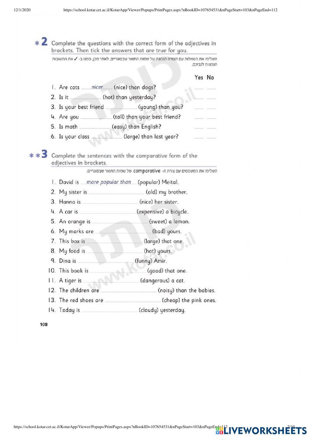 Comparatives pp. 108-109 online exercise for | Live Worksheets