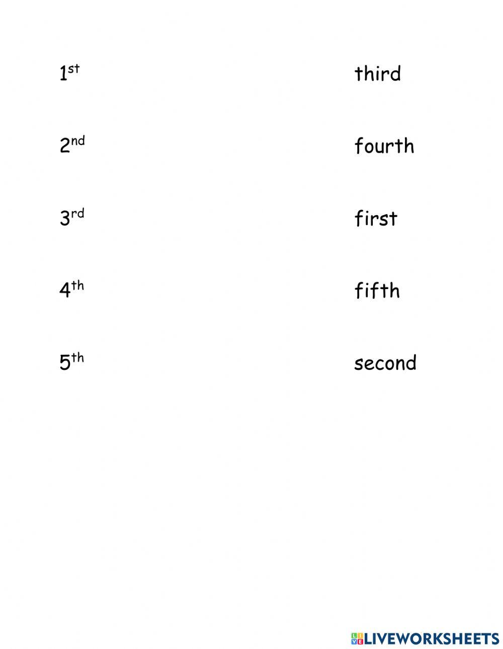 Ordinals 1st to 5th interactive worksheet | Live Worksheets