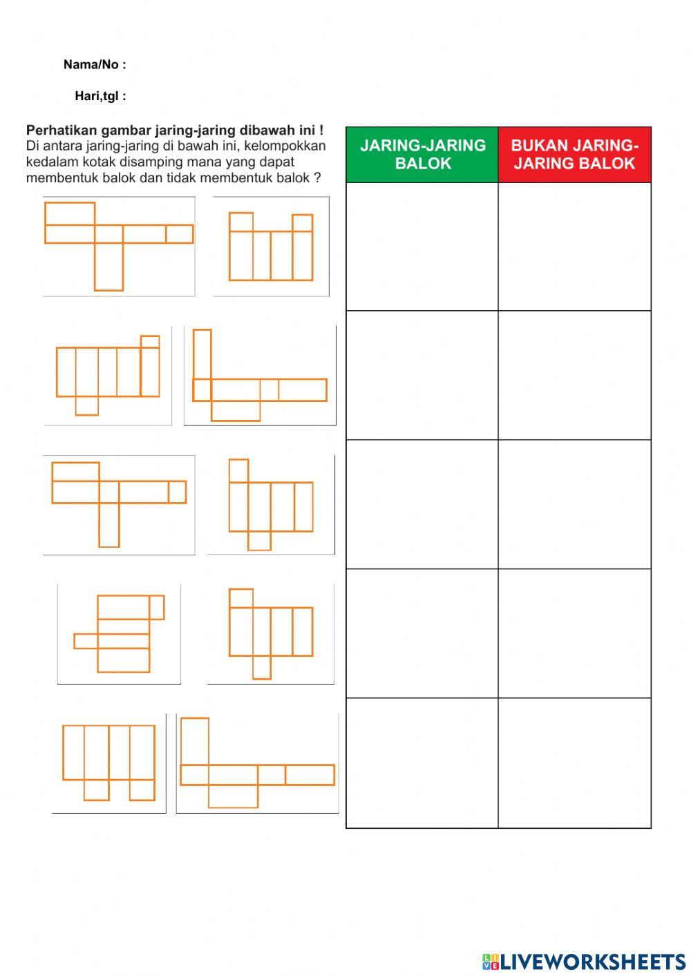 Jaring-jaring balok worksheet | Live Worksheets