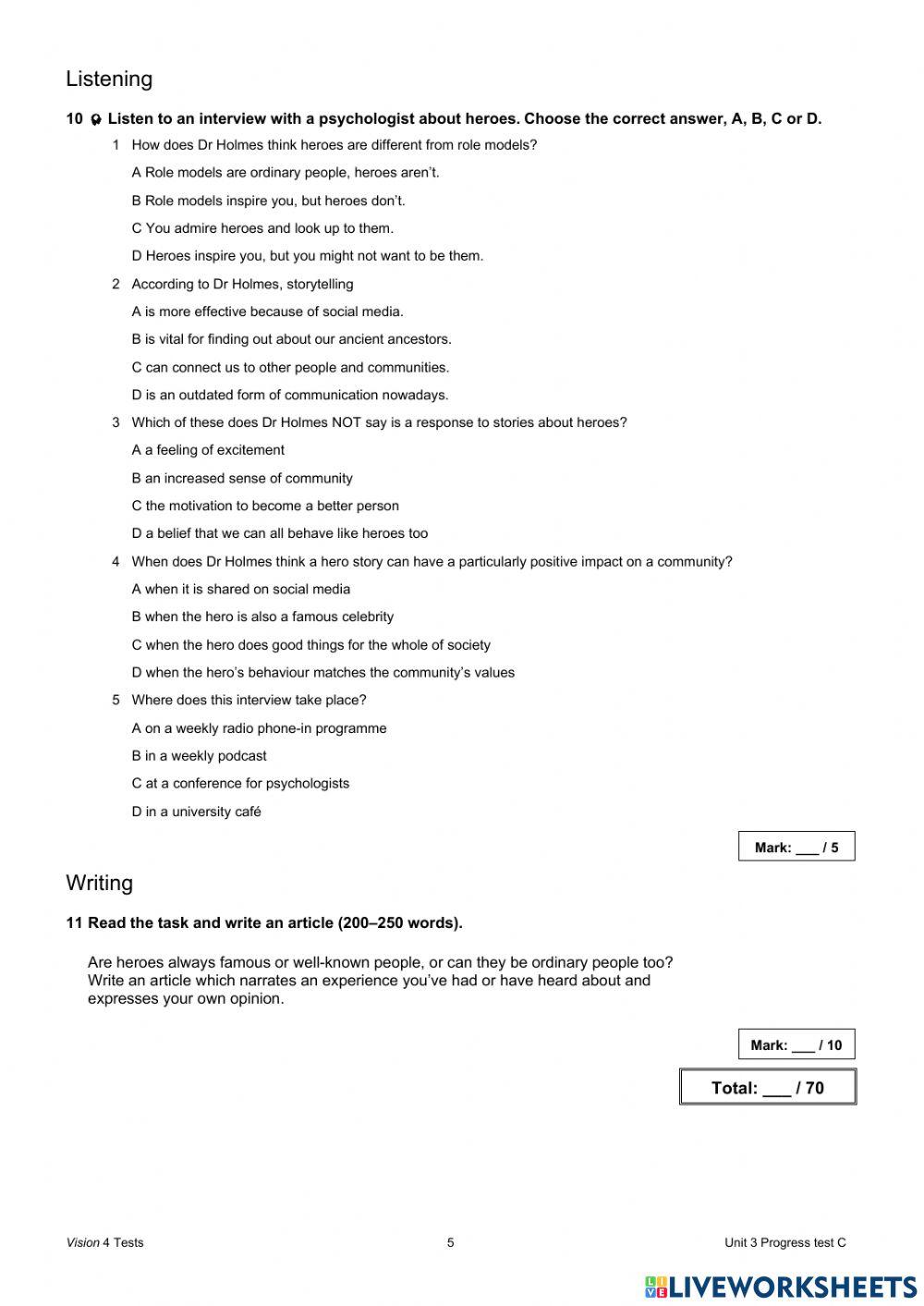 VISION 4 UNIT 3 online exercise for | Live Worksheets