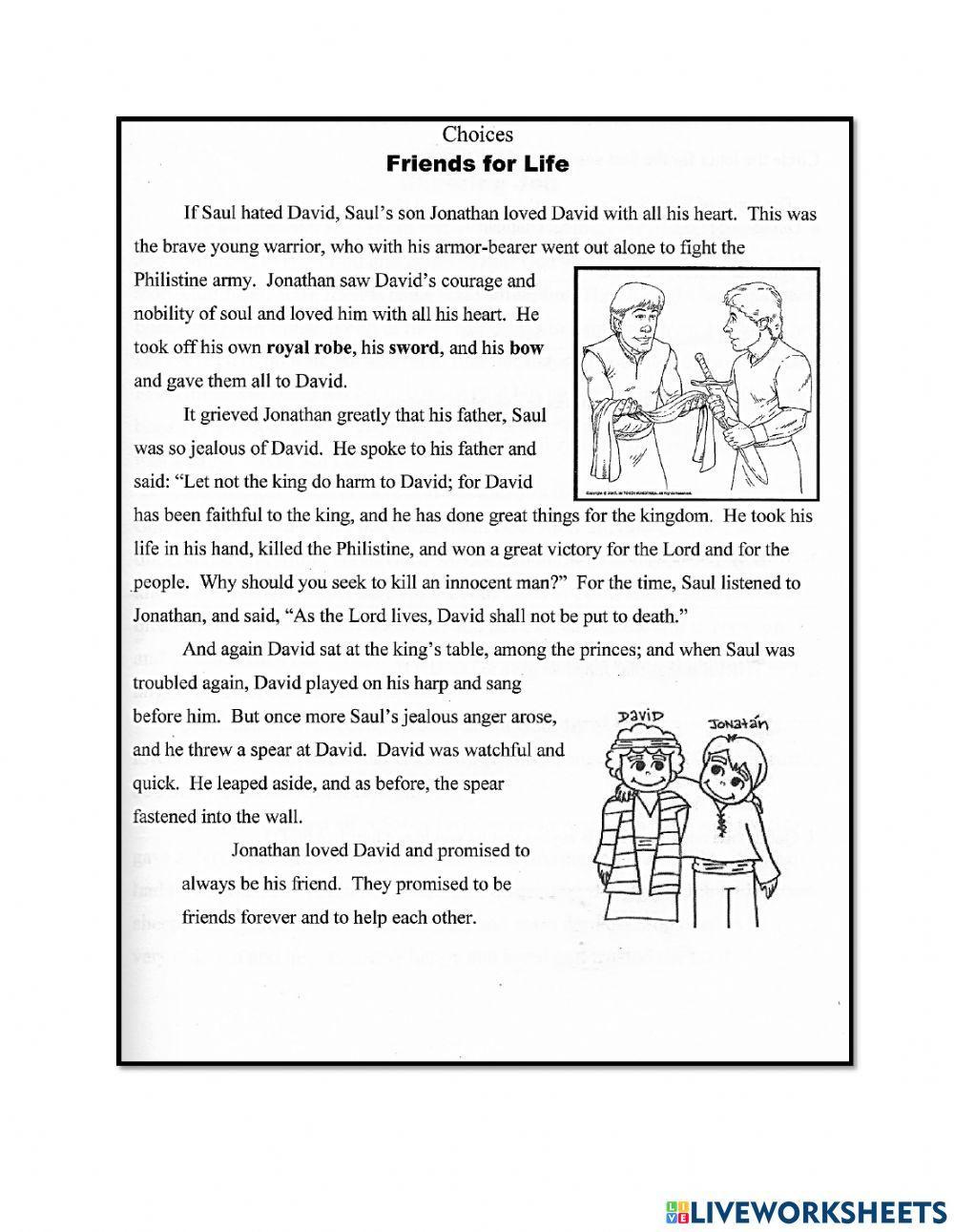 Choices: David and Johnathan worksheet | Live Worksheets