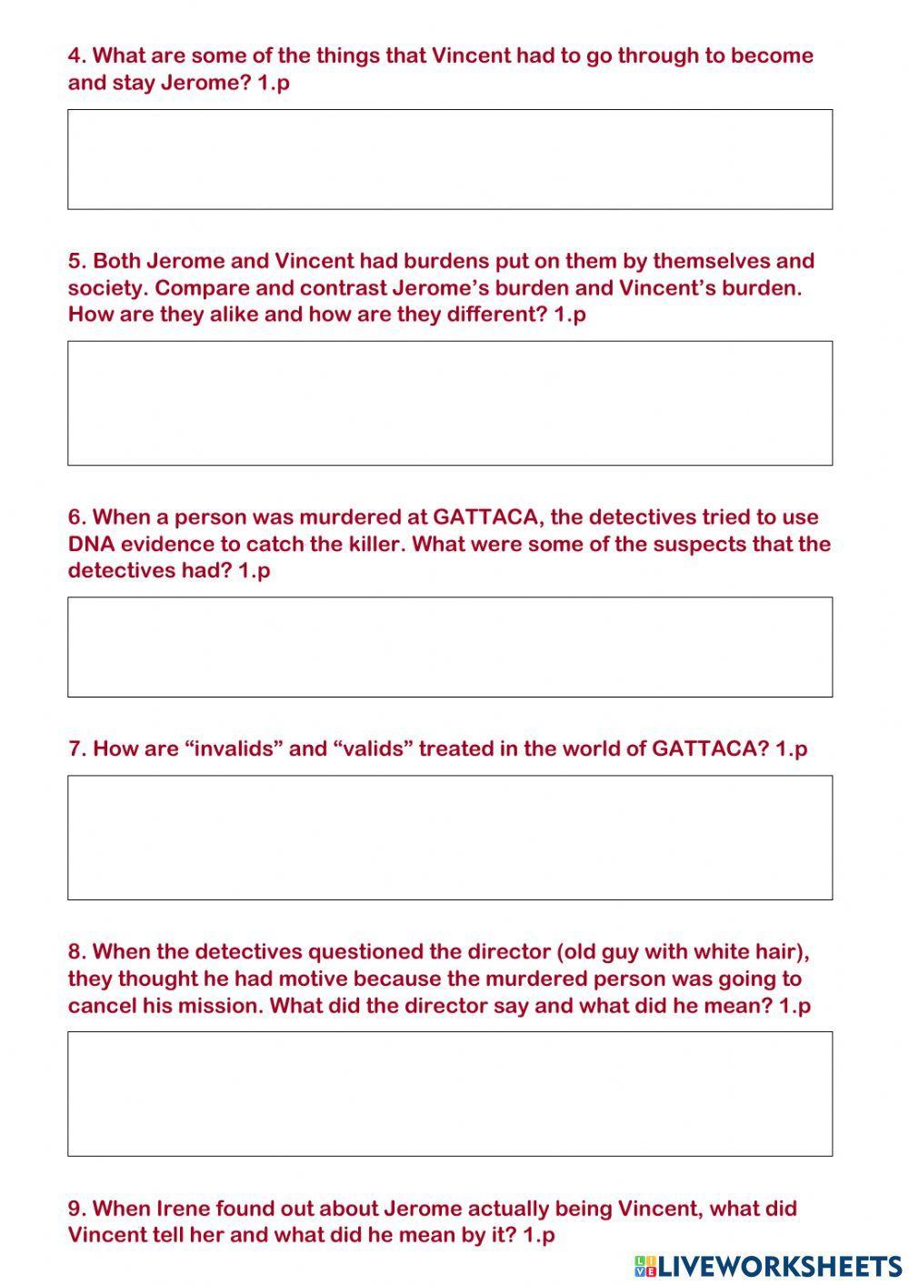 Gattaca | Free Interactive Worksheets | 705983