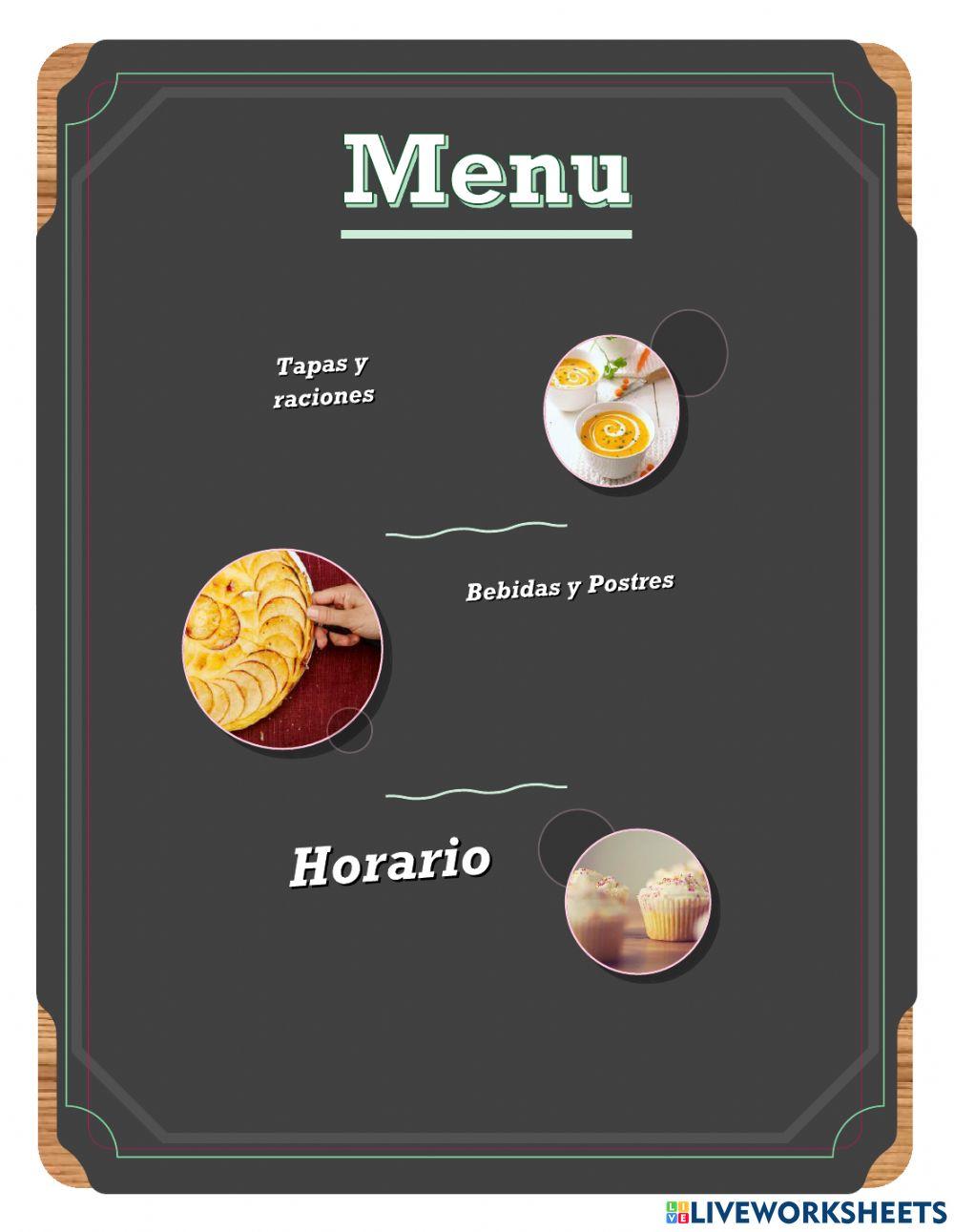 Crea tu menu worksheet | Live Worksheets