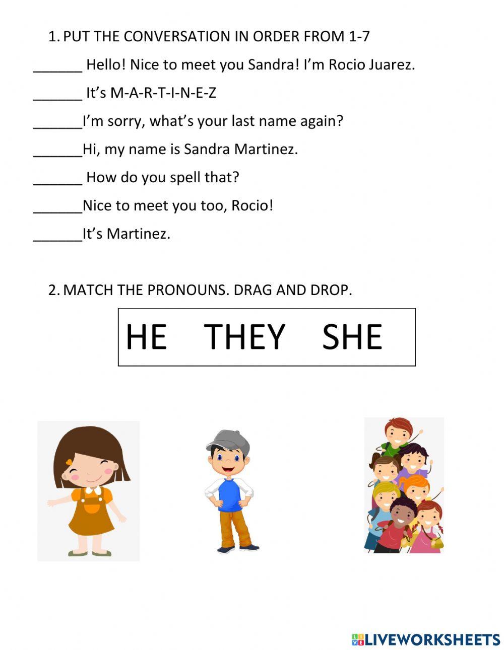 Introductions and pronouns worksheet | Live Worksheets