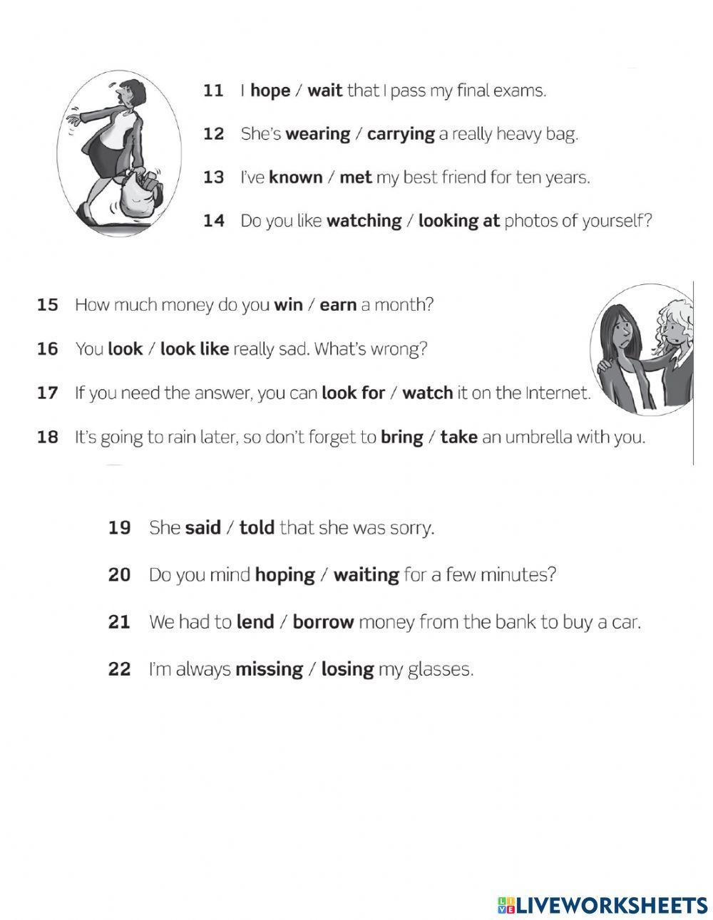 Confusing Verbs | Free Interactive Worksheets | 706726