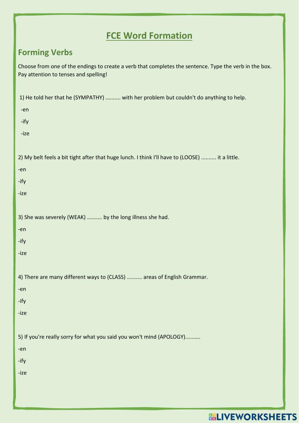 fce word formation verbs 4713623 | Anthony Laque Zacari