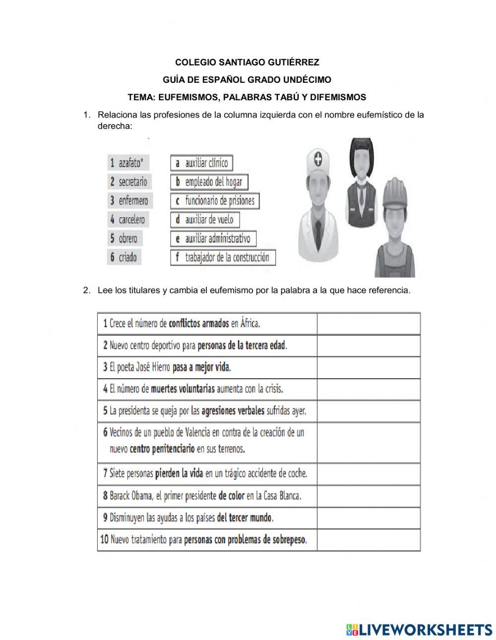 eufemismos 11 online exercise for | Live Worksheets