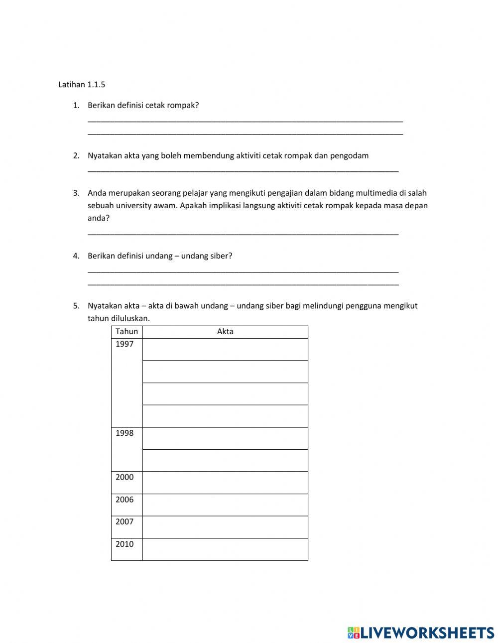 Komputer dan impak 2 worksheet | Live Worksheets