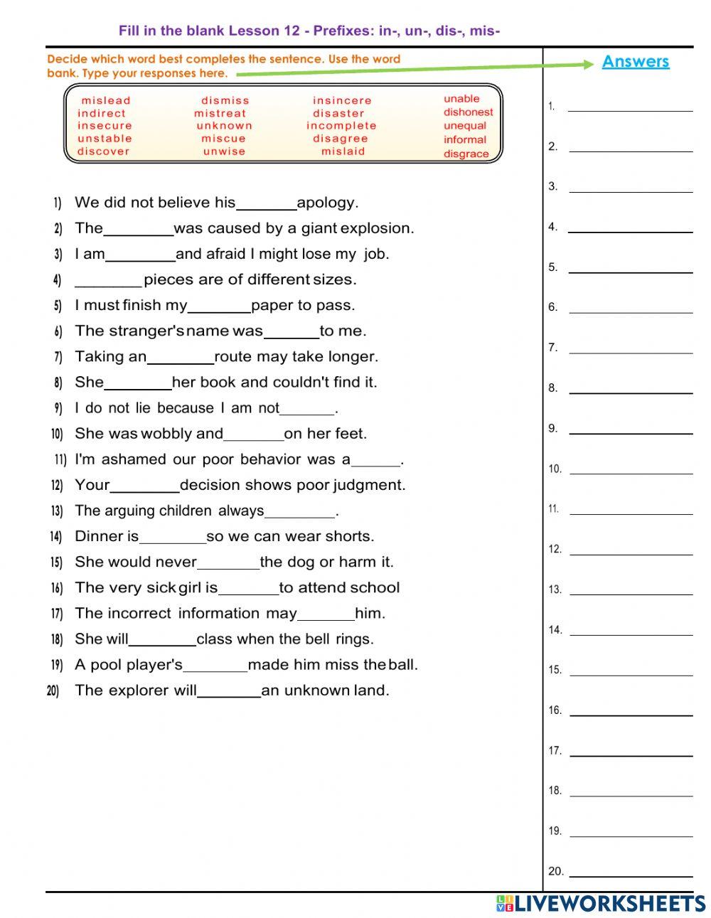 Lesson 12 - Prefixes 706960 | mflores_2 | Live