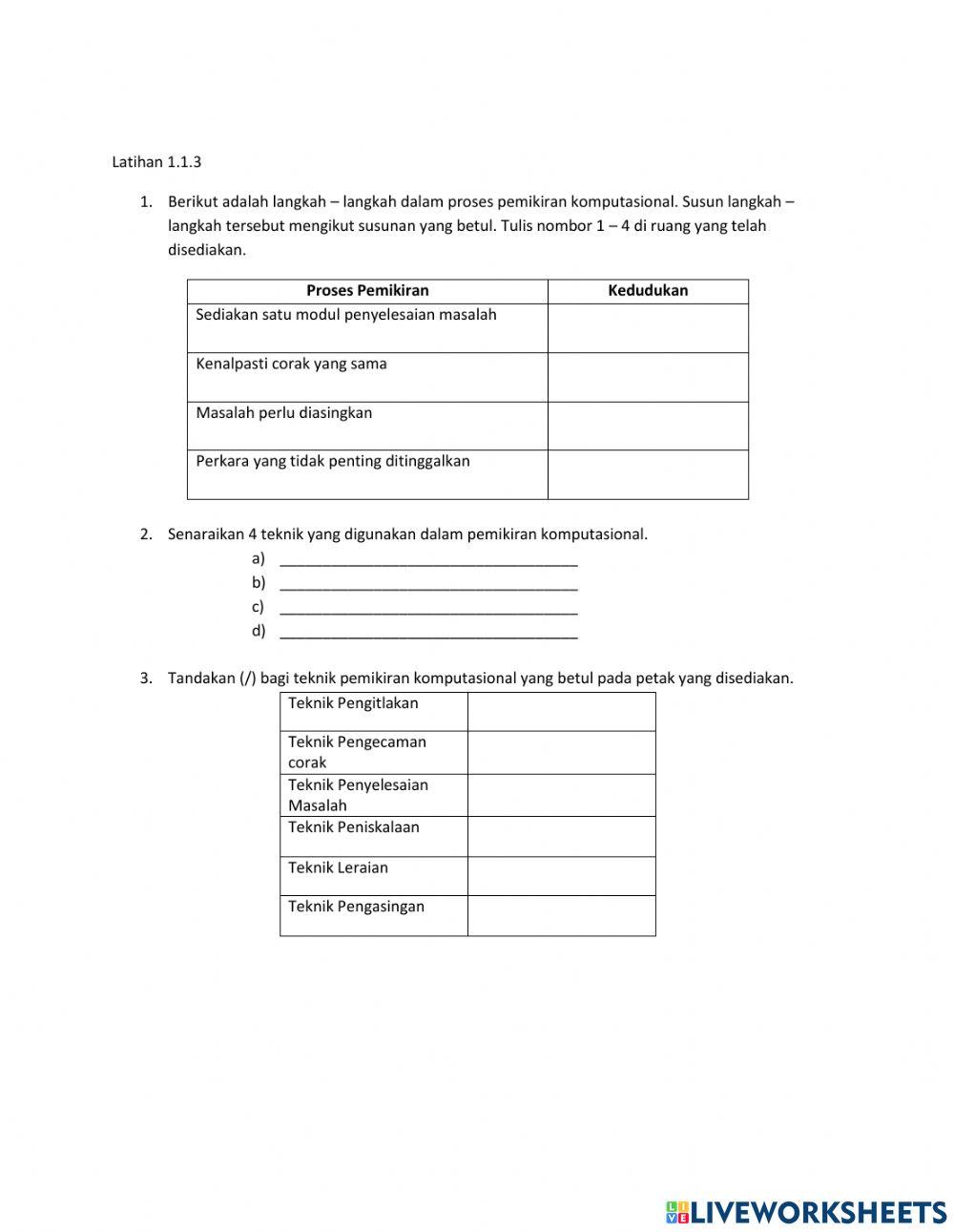 Pengecaman corak dalam sesuatu situasi worksheet | Live Worksheets