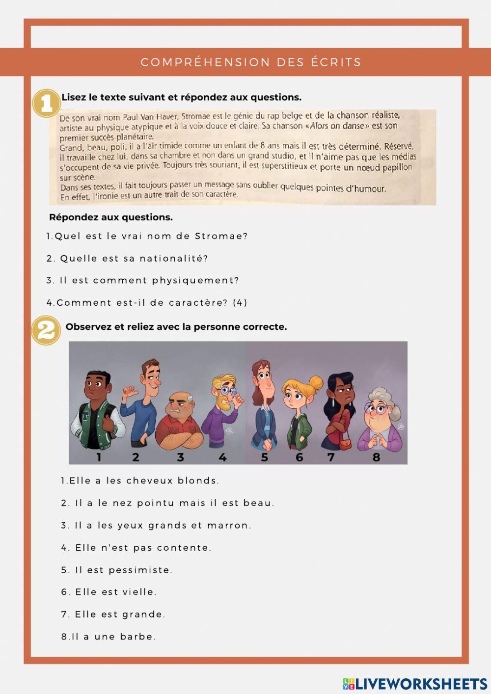 Description physique online worksheet for debutant | Live Worksheets