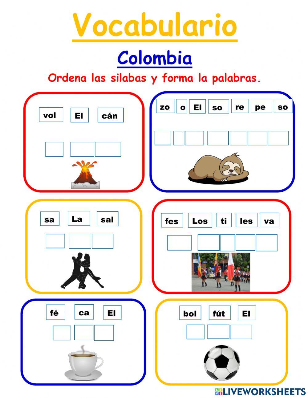 Vocabulario Colombia | LiveWorksheets | 707168