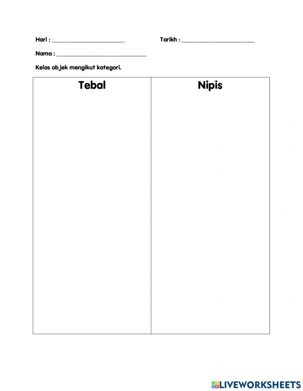 Nipis dan Tebal online exercise for | Live Worksheets