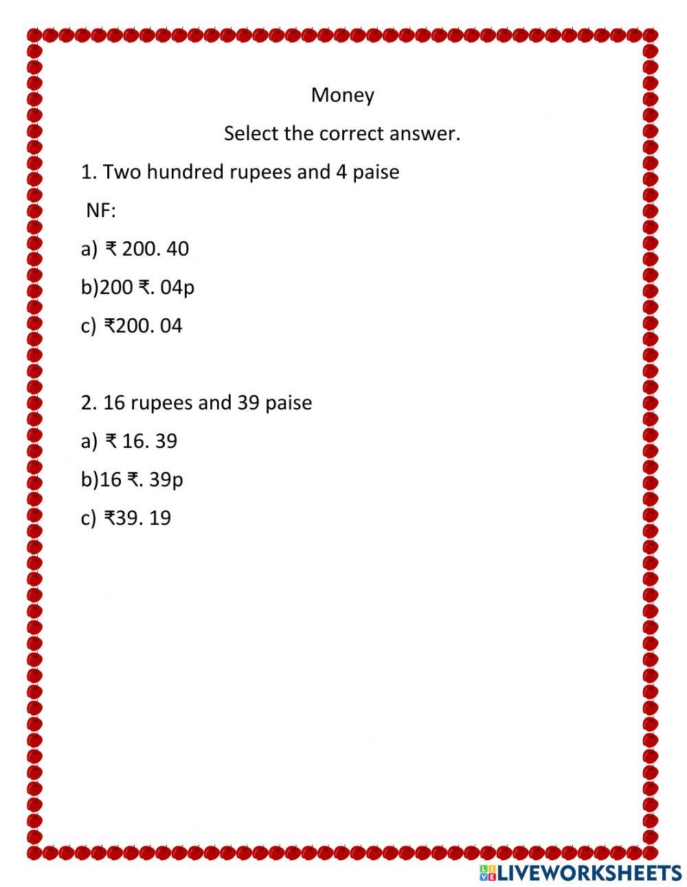 Money interactive worksheet for 2 | Live Worksheets