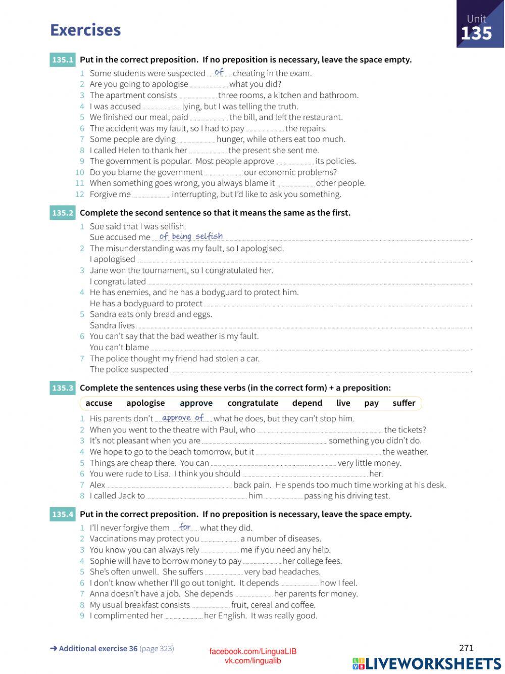 Dependent Prepositions Verbs online exercise for | Live Worksheets
