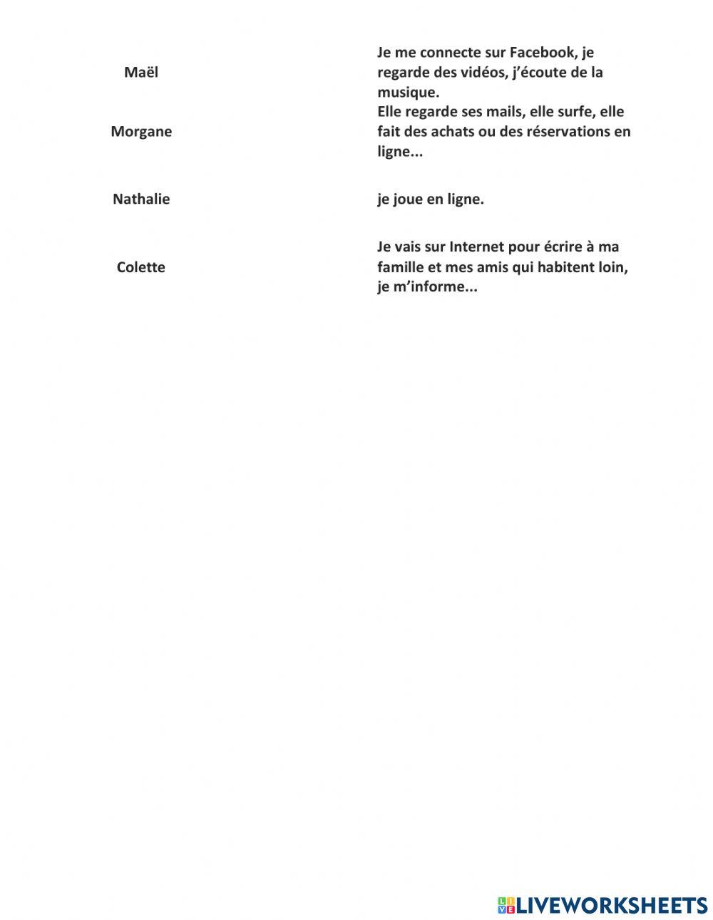 Parler de ses habitudes online exercise for | Live Worksheets
