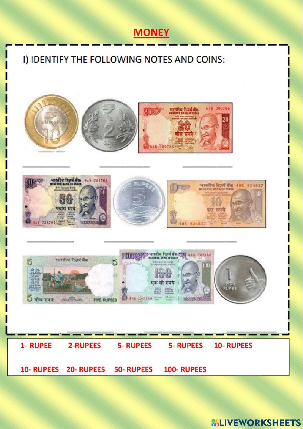 Money interactive activity for 1 | Live Worksheets