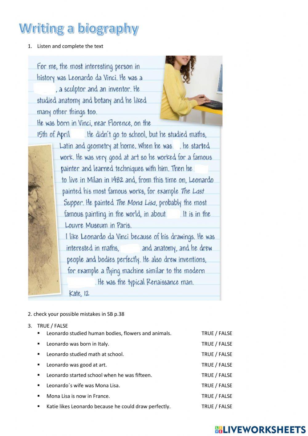 Writing a biogr… | Free Interactive Worksheets | 707708