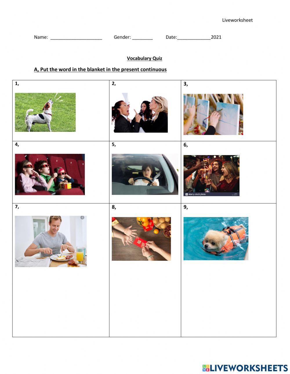 Present continuous online exercise for 4 | Live Worksheets