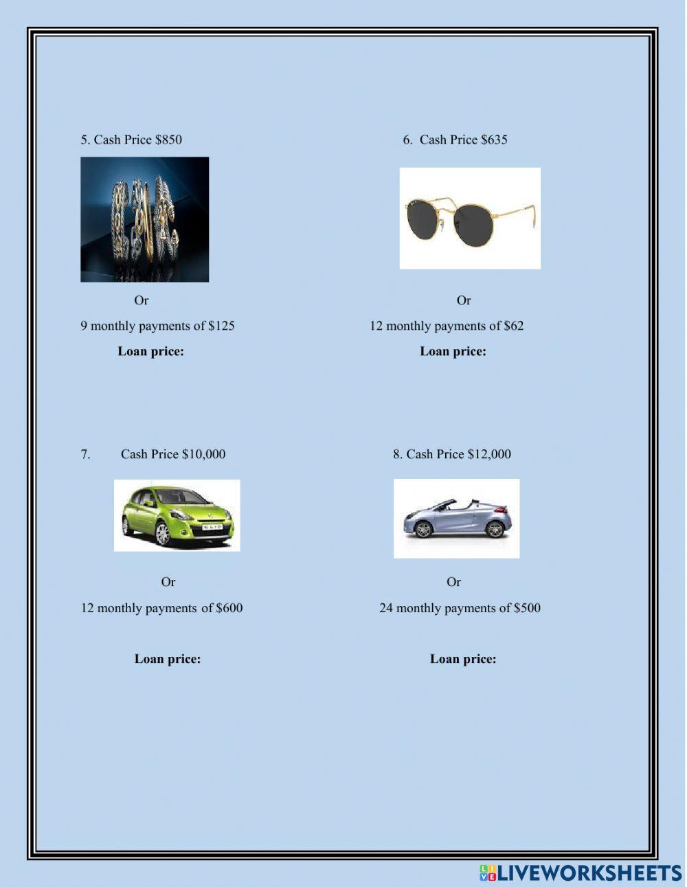 Hire purchase - Station A online exercise for | Live Worksheets