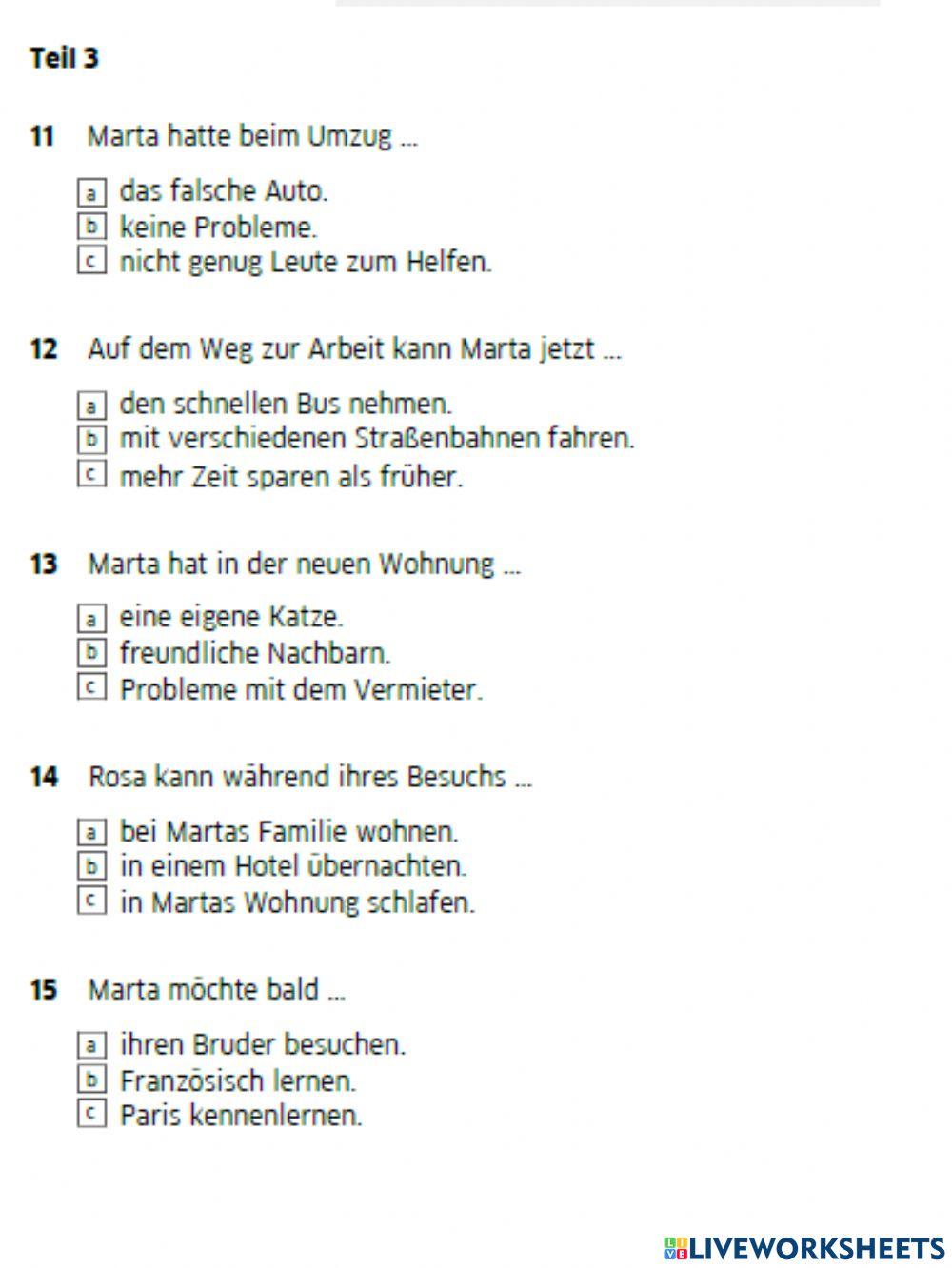 a2 lesen teil 3 | Free Interactive Worksheets | 4716160