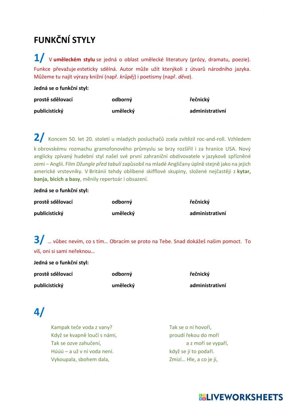 Funkční styly online exercise for | Live Worksheets