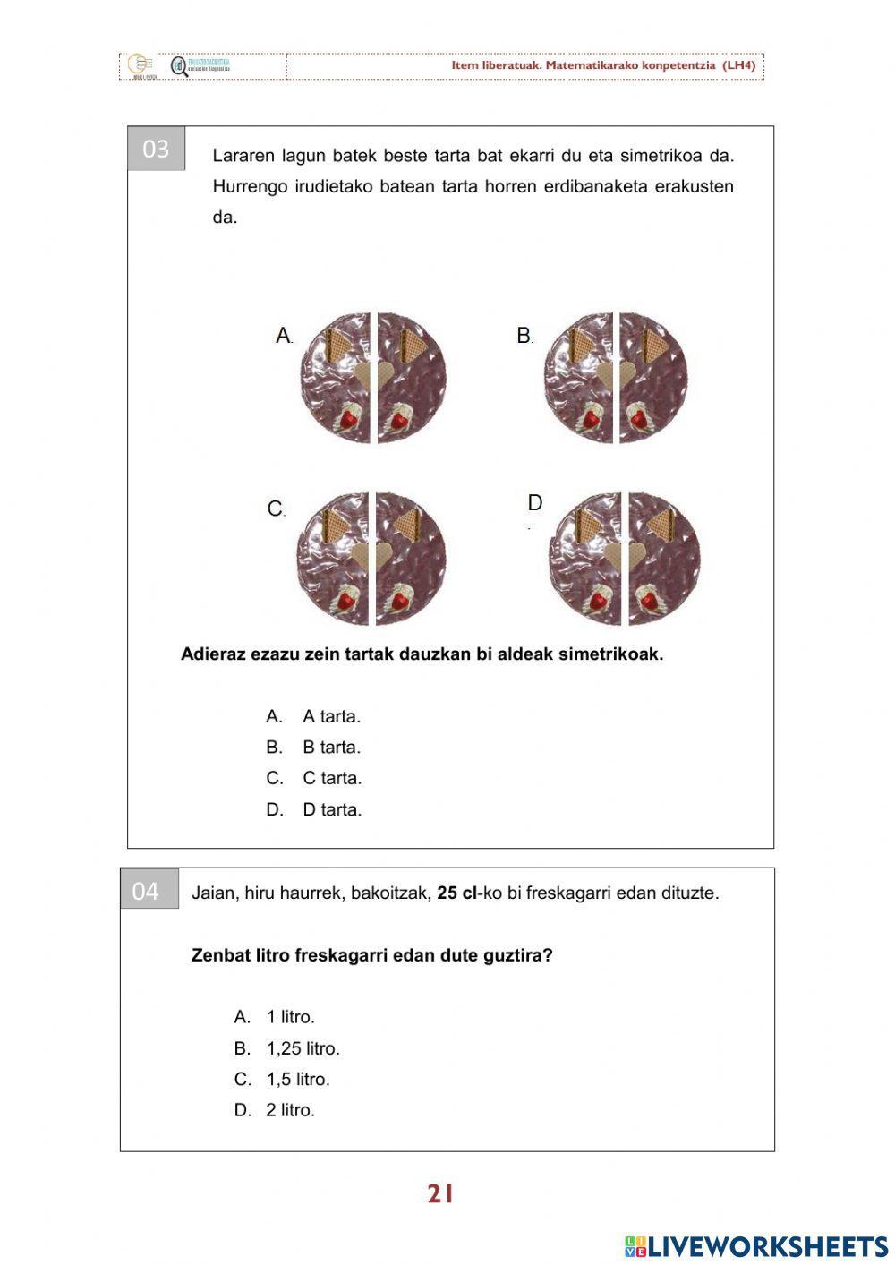Matematika problemak worksheet | Live Worksheets