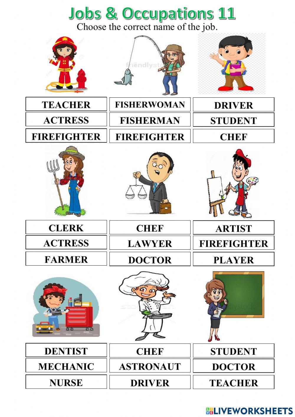 Jobs and occupations 11 worksheet | Live Worksheets