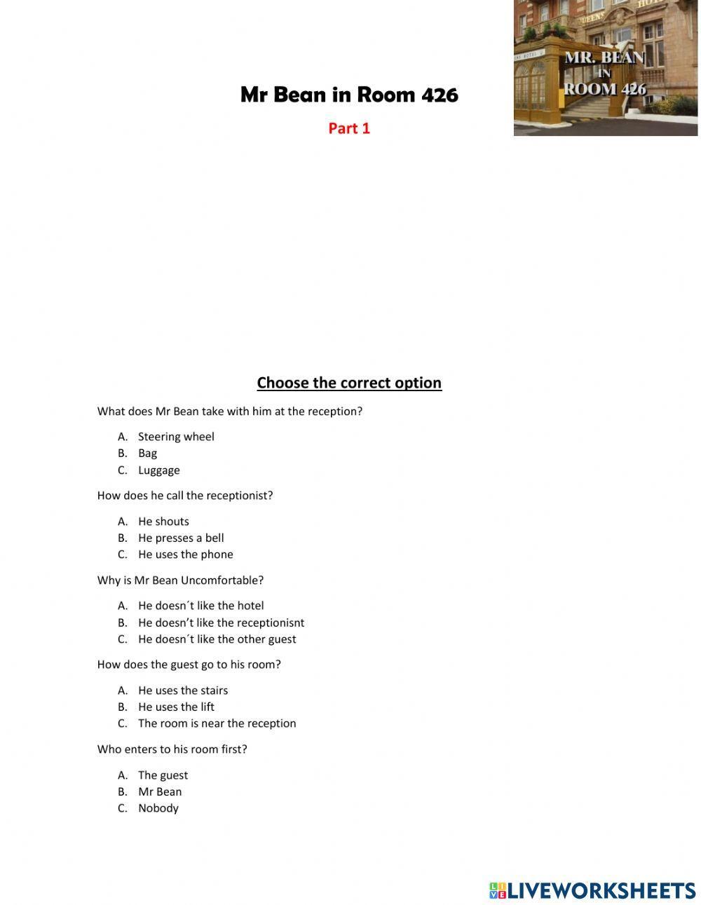 Mr bean room 420 | Free Interactive Worksheets | 708901
