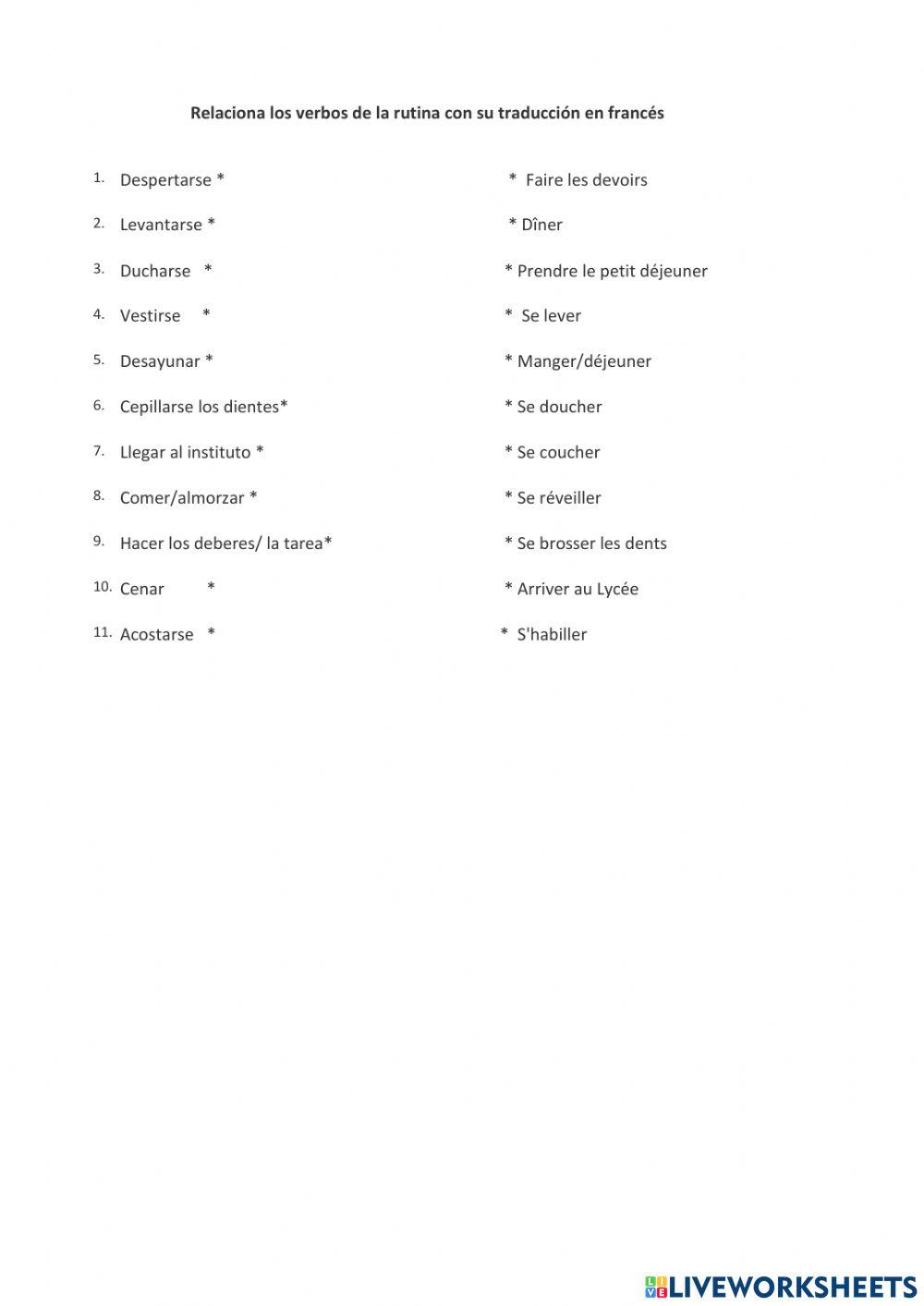 Verbos de la rutina worksheet | Live Worksheets