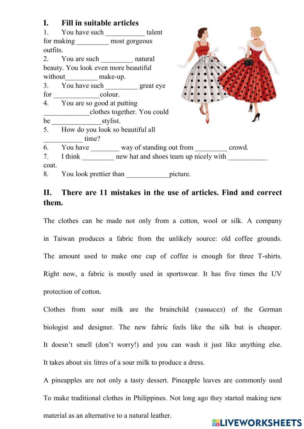 Articles (clothes) worksheet | Live Worksheets