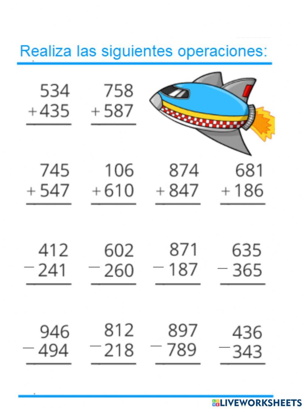 Sumas y restas | Free Interactive Worksheets | 709659