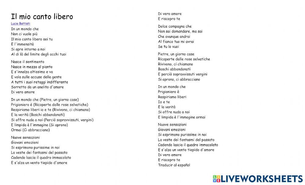Il mio canto li… | Free Interactive Worksheets | 709767