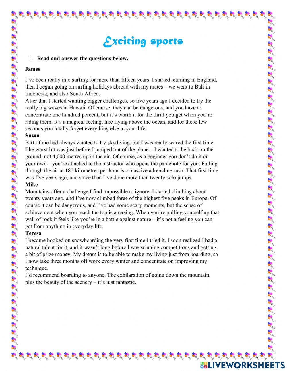 Exciting sports worksheet | Live Worksheets