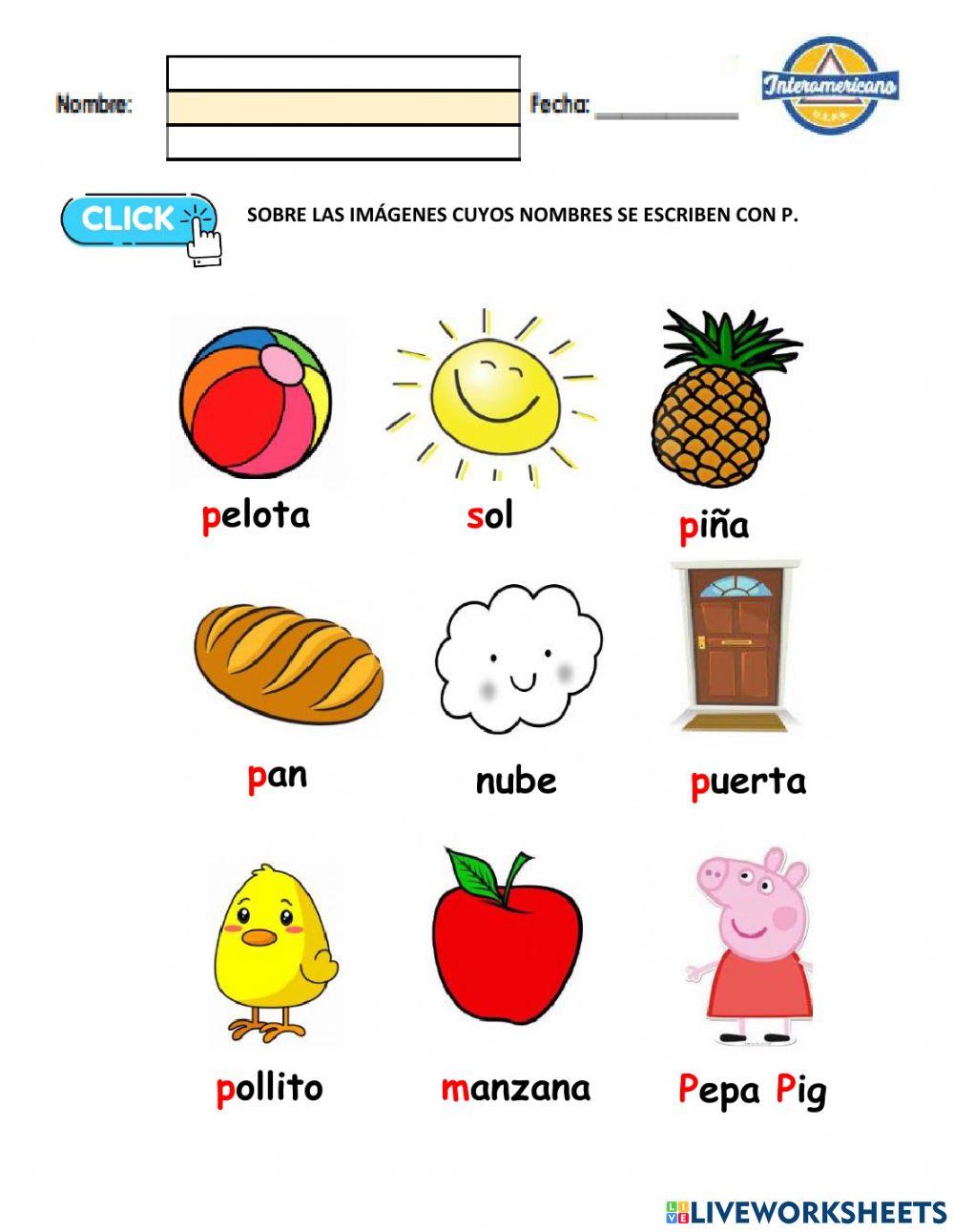 IMÁGENES CON LA LETRA P online exercise for | Live Worksheets