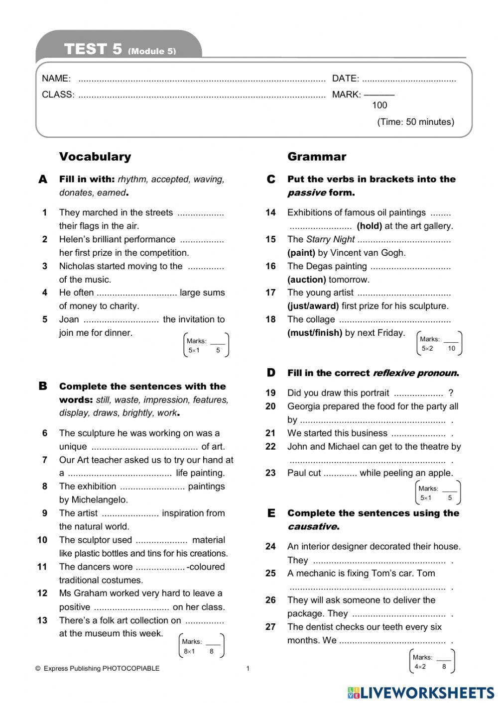 SPARK 4 MODULE TEST 5 online exercise for | Live Worksheets
