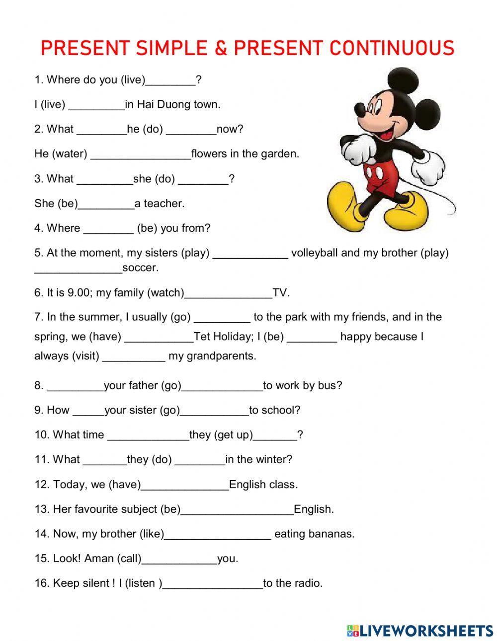 Present simple present continuous liveworksheets - Gorschool.ru