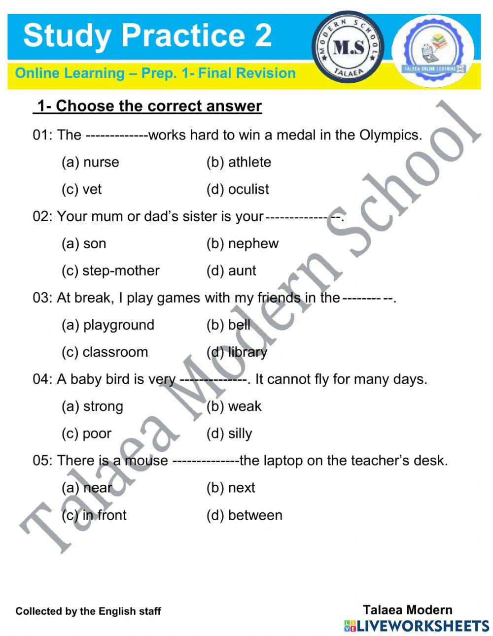 Final revision-study2 - prep1 worksheet | Live Worksheets