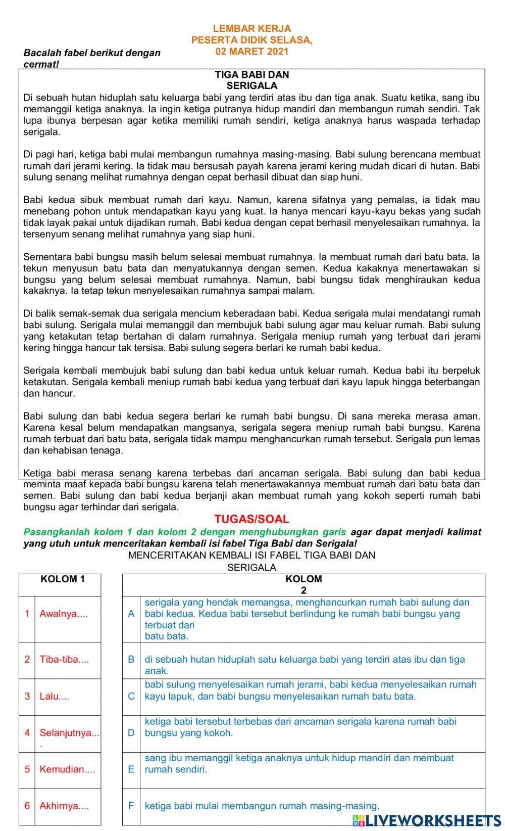 latihan menceritakan kembali teks fabel - teks legenda