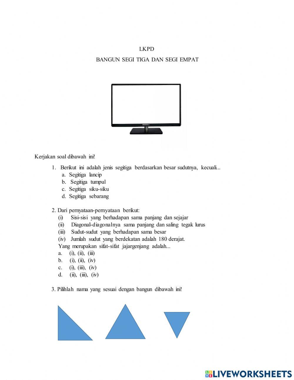 Segi empat dan segi tiga activity | Live Worksheets