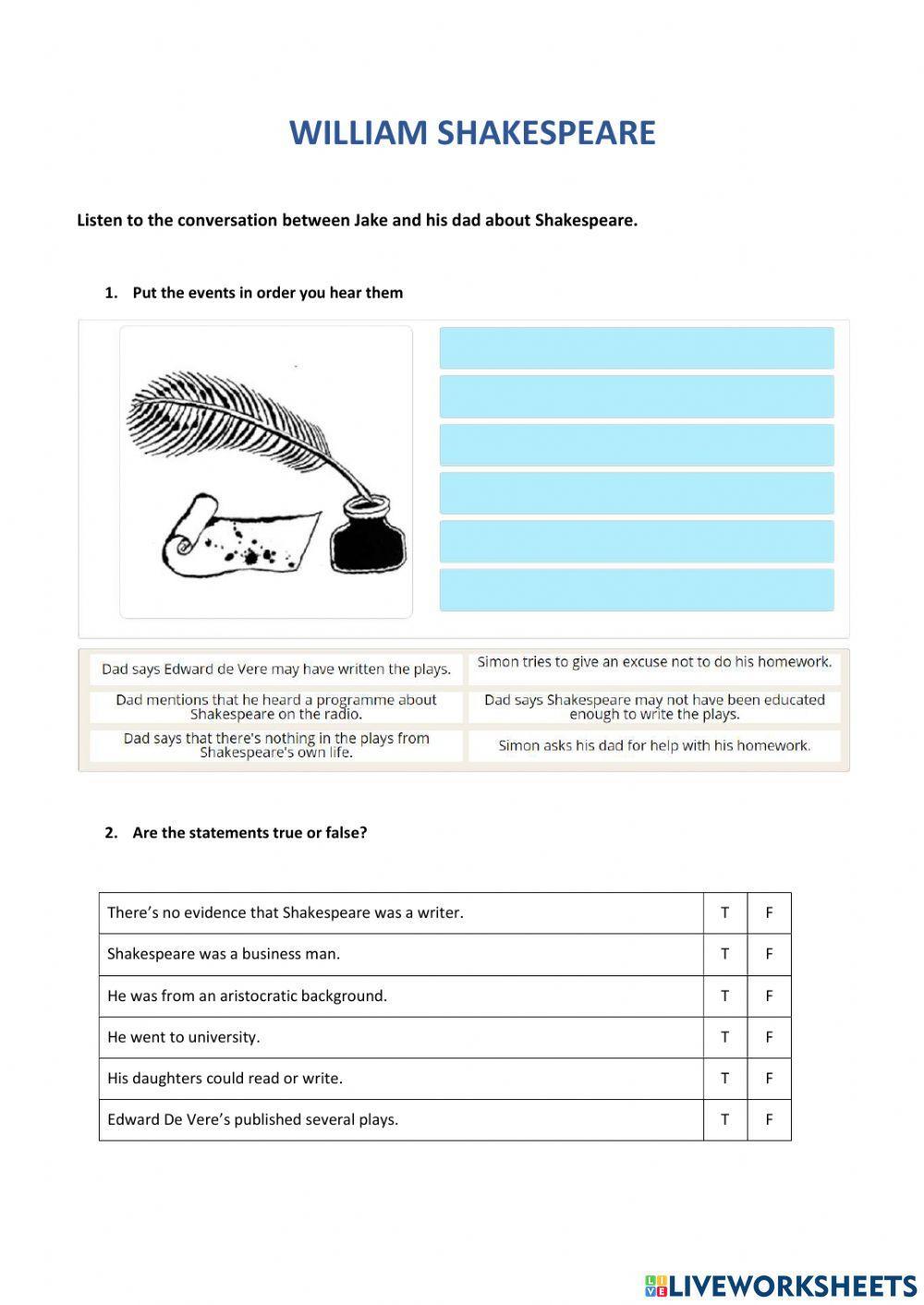 Shakespeare - l… | Free Interactive Worksheets | 772170