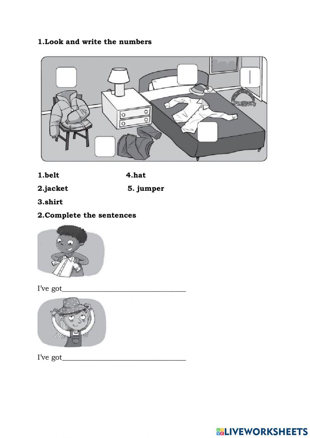 Clothes online exercise for grade 1 | Live Worksheets