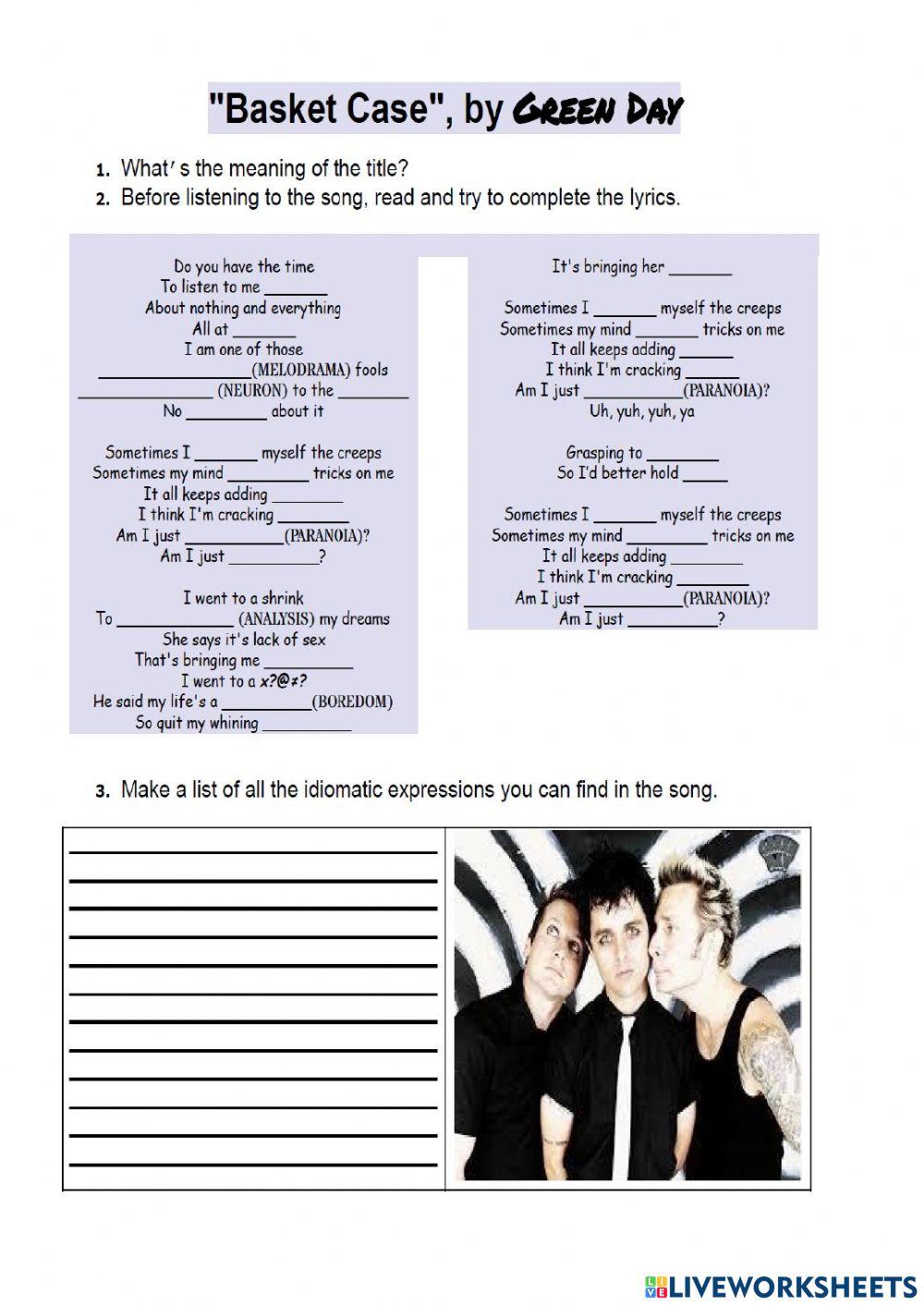 SONG Basket case worksheet | Live Worksheets