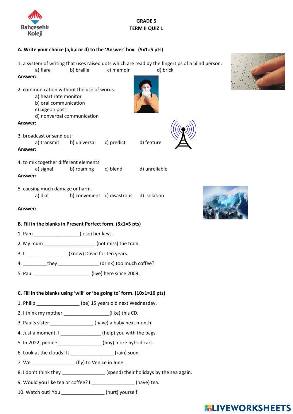 Term 2 Quiz 1 worksheet | Live Worksheets