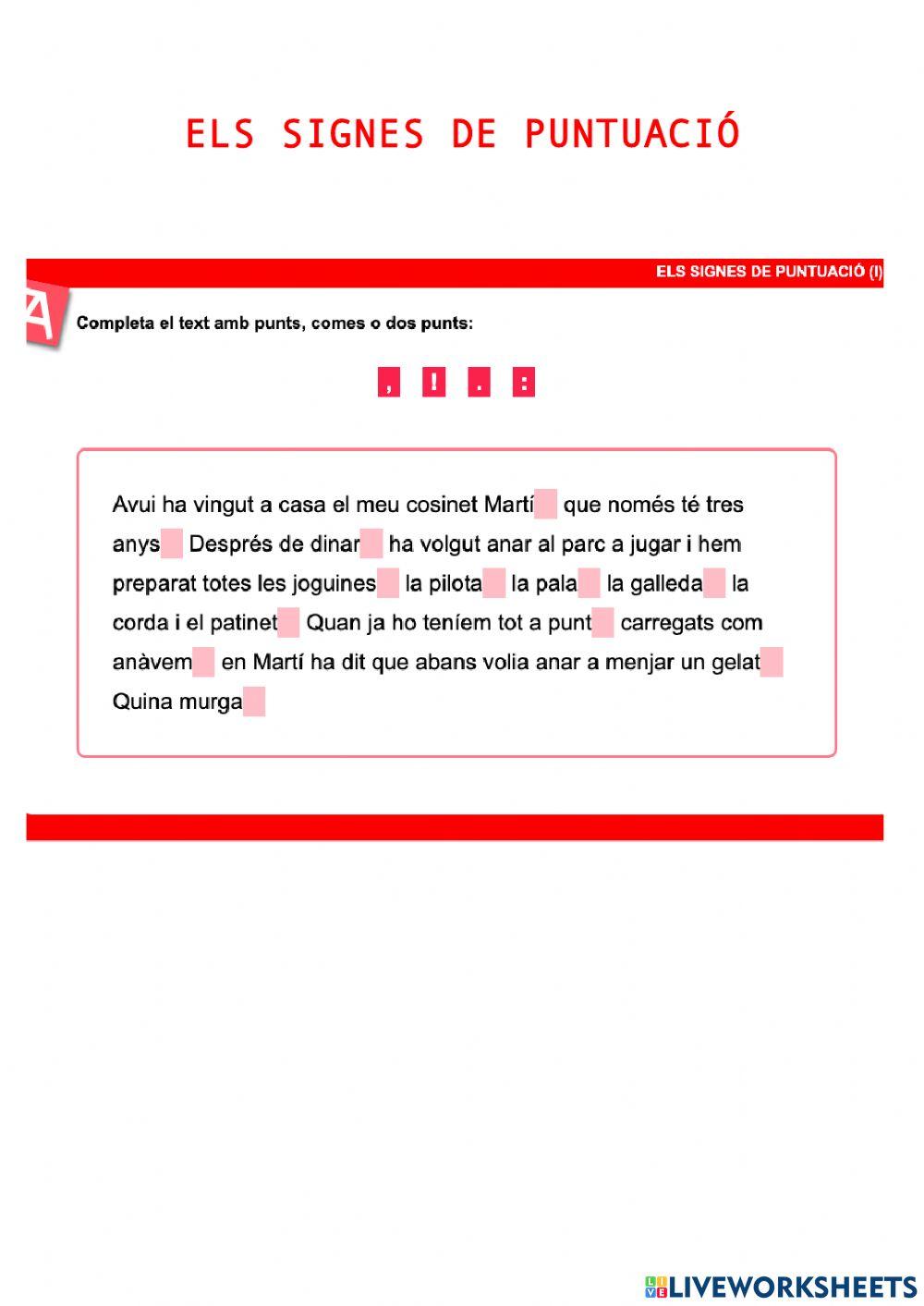 Signes de puntuació online exercise for | Live Worksheets