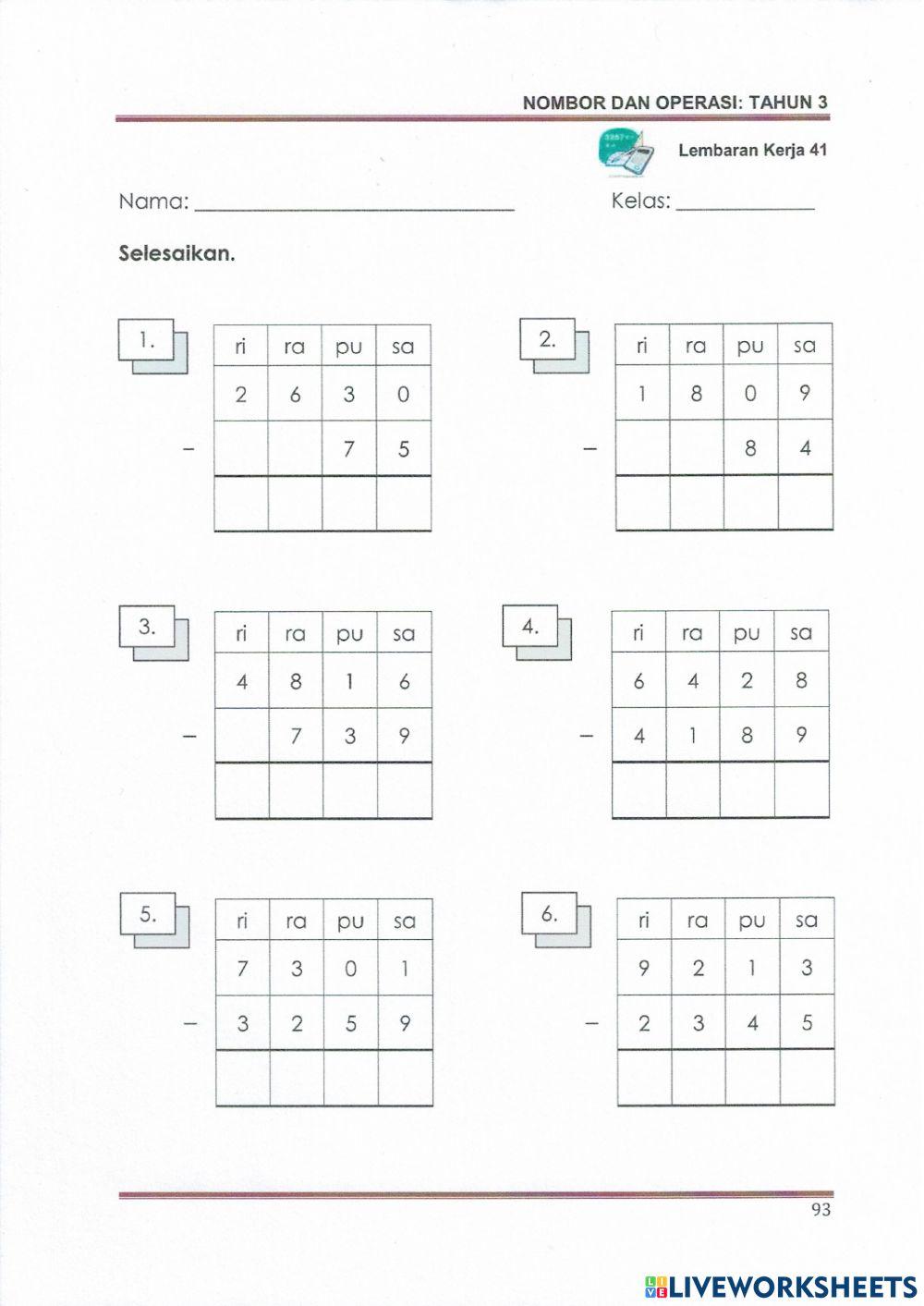Latihan 1 Tolak… | Free Interactive Worksheets | 772116