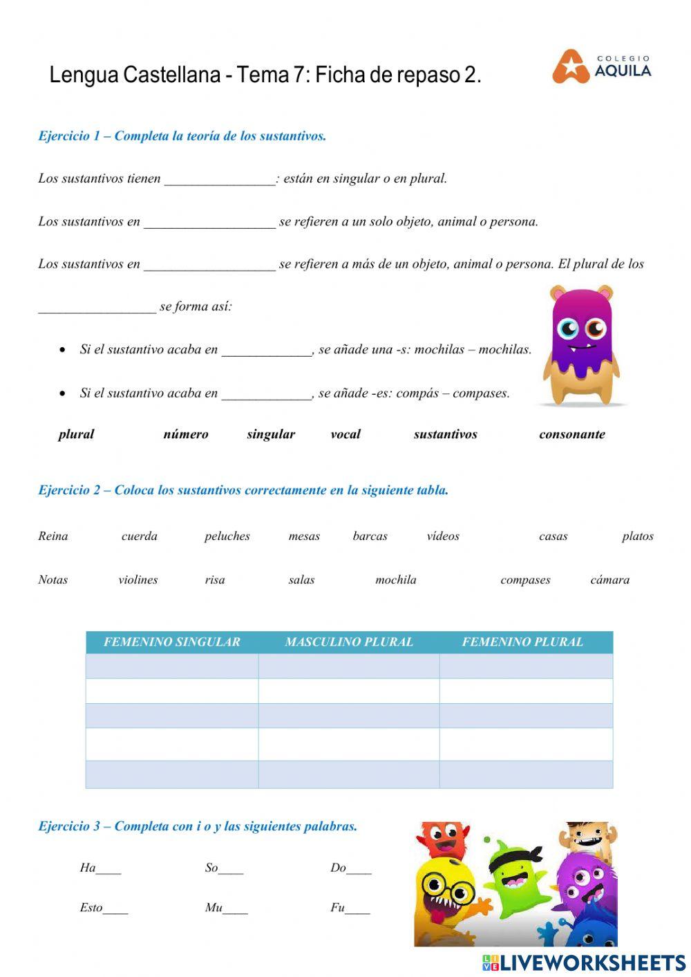 Repaso lengua tema 7 ficha 2 worksheet | Live Worksheets