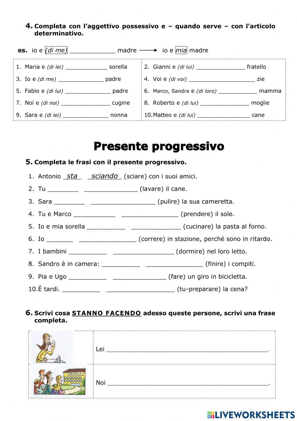 Test famiglia e presente progressivo online exercise for | Live Worksheets